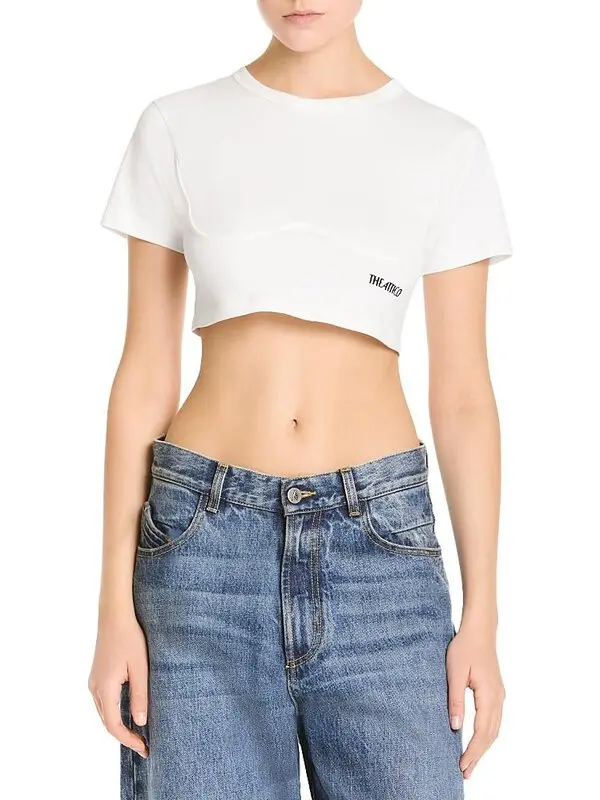 Attico Cropped Cotton Tee With Embroidery - White