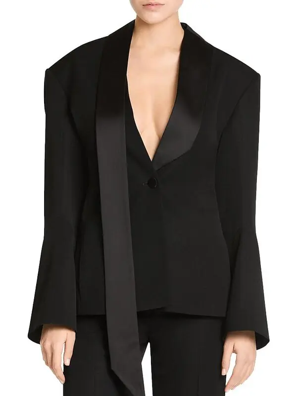Attico Wool & Satin Tuxedo Jacket - Black