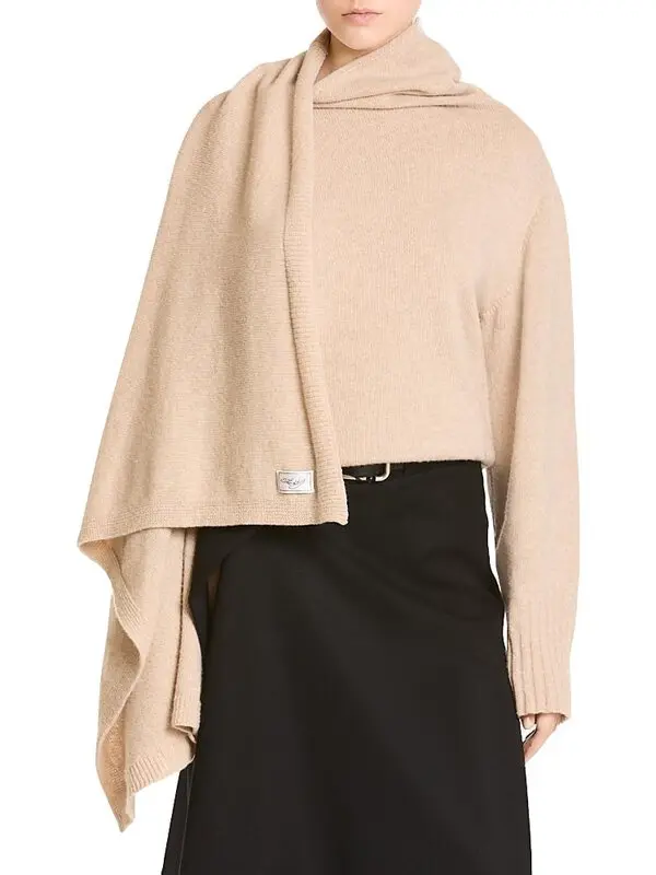 Attico Wool Attached Scarf Sweater - Beige