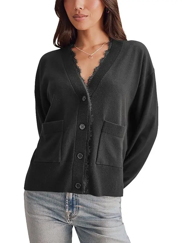 Splendid Georgie Lace Trim Cardigan - Black