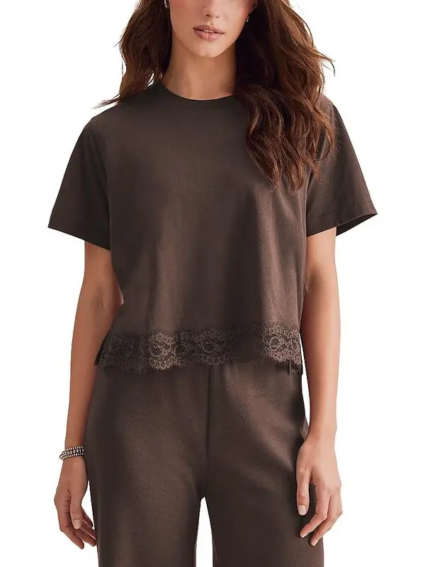 Splendid Lainey Lace Trim Short Sleeve Tee - Java