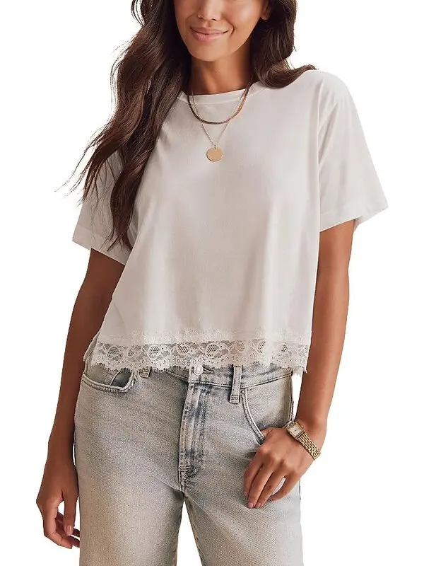 Splendid Lainey Lace Trim Short Sleeve Tee - Shell