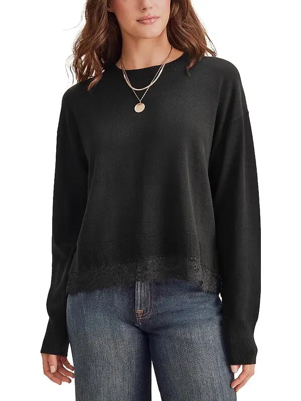 Splendid Georgie Lace Trim Pullover Sweater - Black