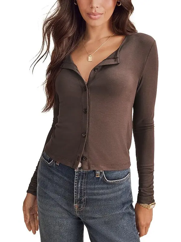 Splendid Long Sleeve Button Front Cardigan - Java