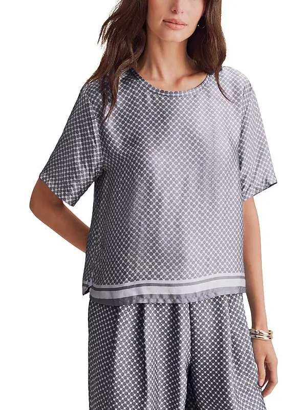 Splendid Violet Printed Short Sleeve Top - Ash Navy/blue