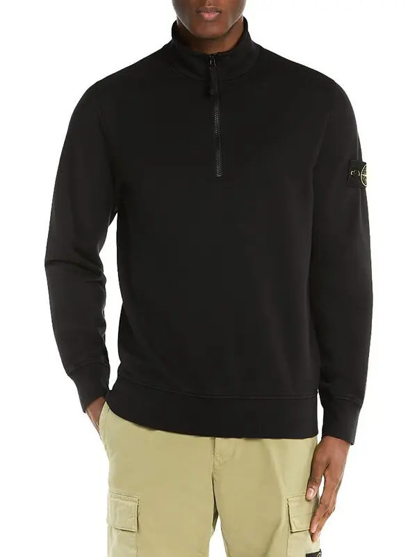 Stone Island Cotton Quarter Zip Sweater - Black