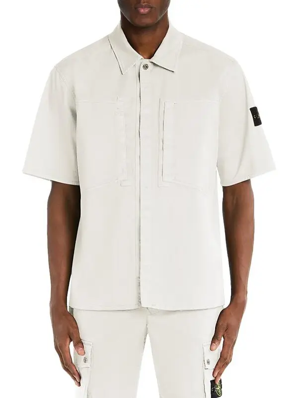 Stone Island Corta Logo Patch Cotton Blend Shirt - Ivory