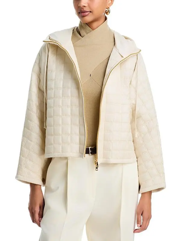 Moncler Hooded Quilted Cape Jacket - Beige