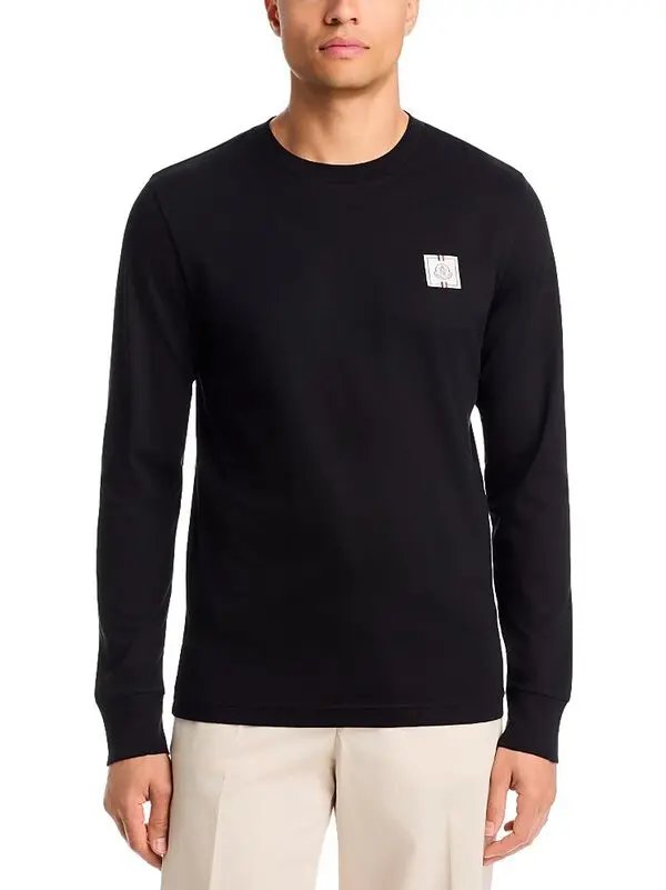 Moncler Tricolor Logo Long Sleeve Cotton Tee - Black