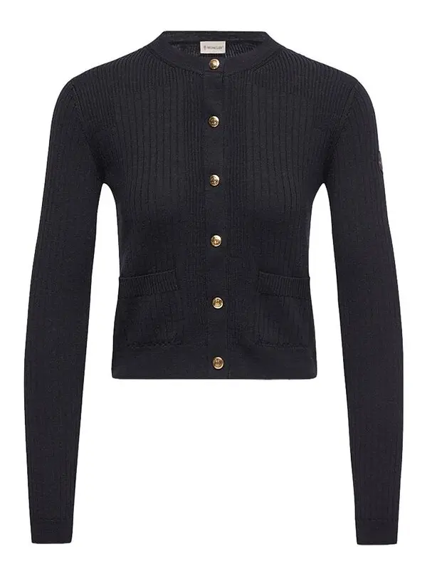 Moncler Ribbed Wool Blend Cardigan With Button Detailing - Navy