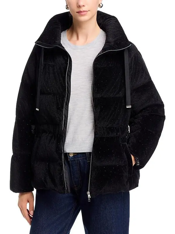 Herno Shiny Velvet Short Puffer Coat - Black