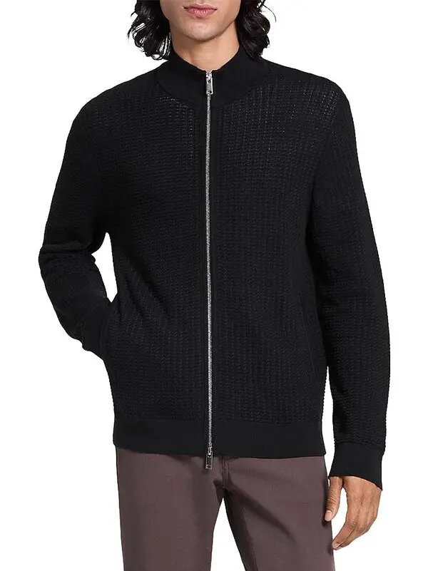 Theory Walton Full Zip Sweater In Tactile Cotton - Black