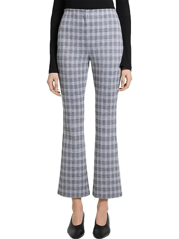Theory Check Print High Rise Kick Flare Pants - Grey Multi