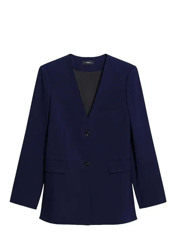 Theory Collarless Wool Stretch Jacket - Deep Navy