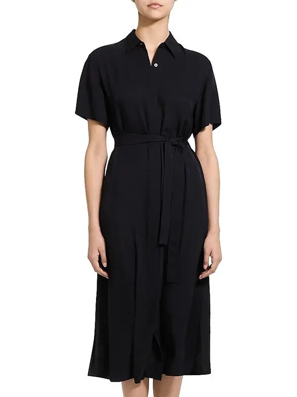 Theory Belted Button Front A-line Dress - Black