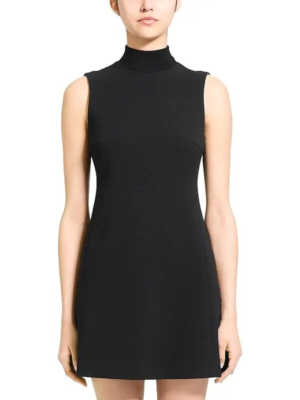 Theory Mock Neck A-line Dress - Black