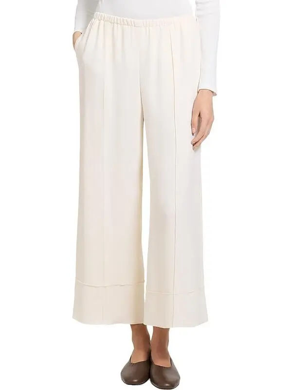 Theory Pintuck Pebble Crepe Seamed Cropped Pants - Rice
