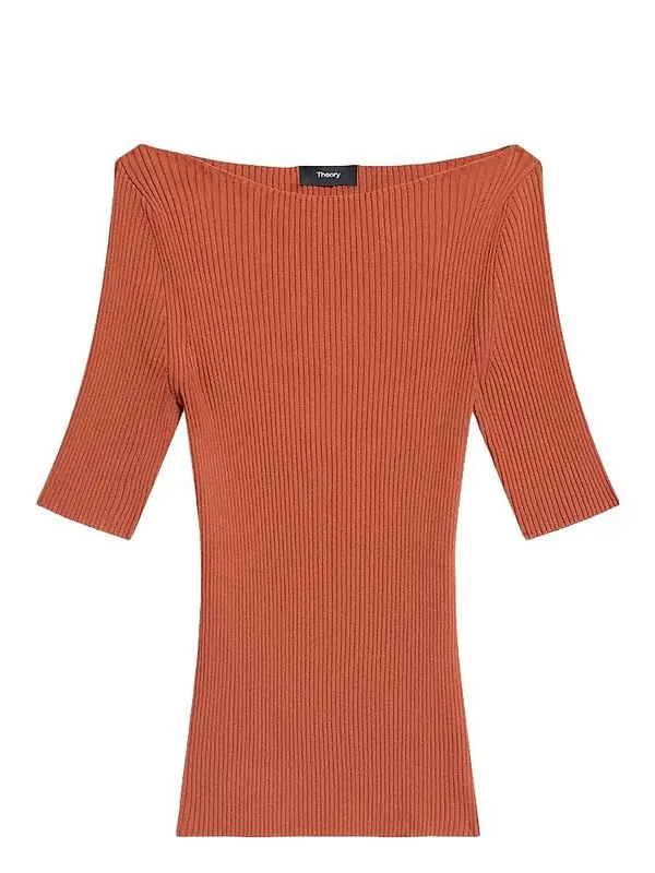 Theory Boat Neck Rib Knit Sweater - Umber