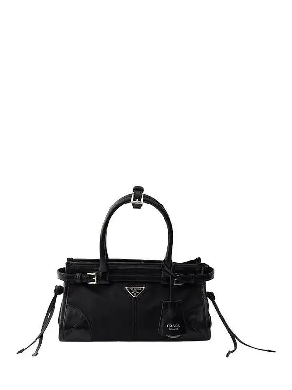 Prada Bonnie Small Re-nylon And Leather Handbag - Black