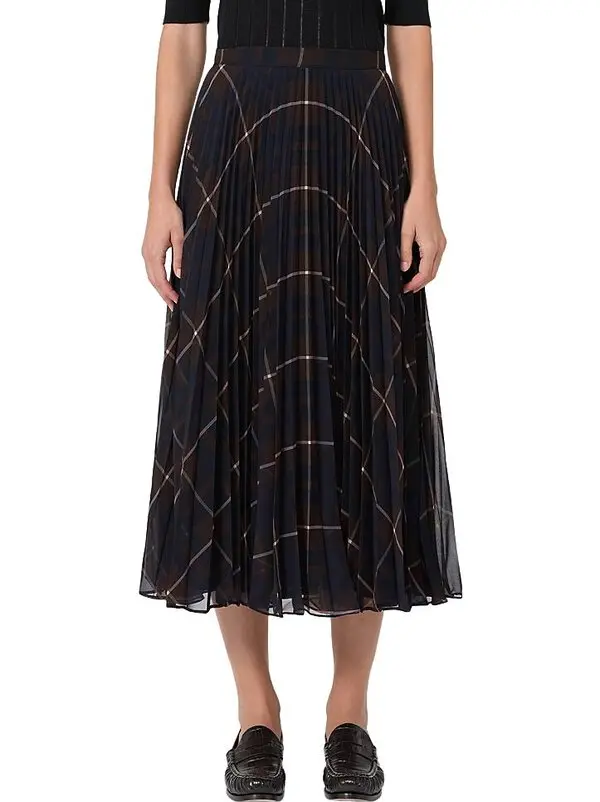 Max Mara Pleated Midi Skirt - Blue/brown