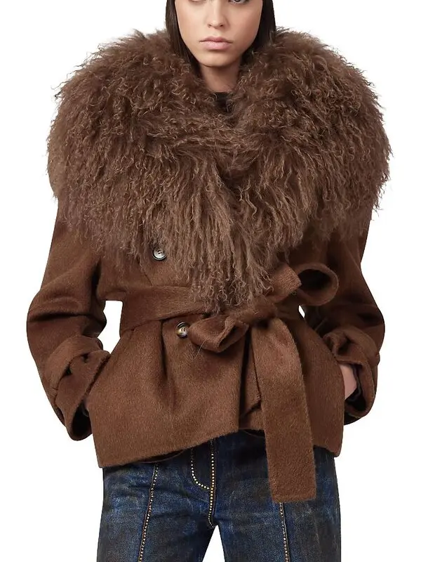 Giuseppe Di Morabito Shearling Collar Alpaca-blend Short Trench Coat - Brown