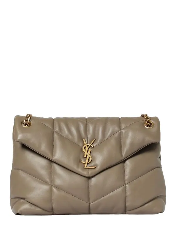 Saint Laurent Quilted Lambskin Shoulder Bag With Chain Strap - Cream