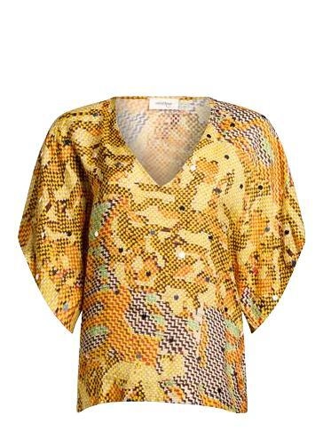 OTTOD'AME Multicolor Sequined Viscose V-neck Top - Yellow