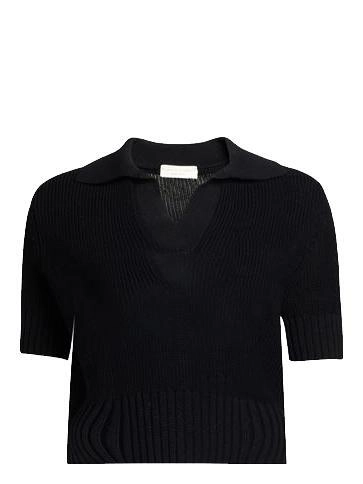 FILIPPO DE LAURENTIIS Ribbed Knit Polo Collar Sweater - Black