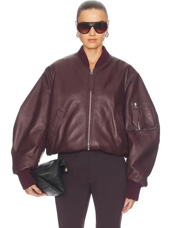 Attico Leather Bomber Jacket - Wine