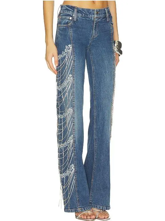 Alice + Olivia Roxie Embellished Jean - Brooklyn Blue