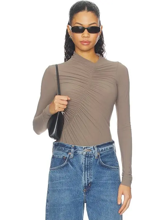 AGOLDE Lupin Bodysuit Asymmetrical Ruching - Mink