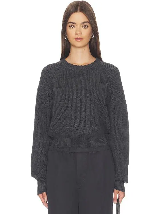 Enza Costa Cotton Cashmere Blend Raglan Sweater - Charcoal