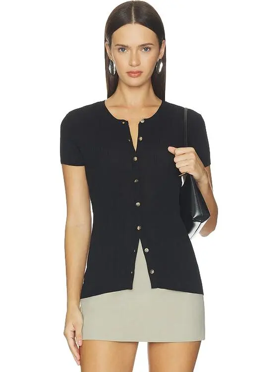Sanctuary Soft Focus Ribbed Knit Button-up Top - Black