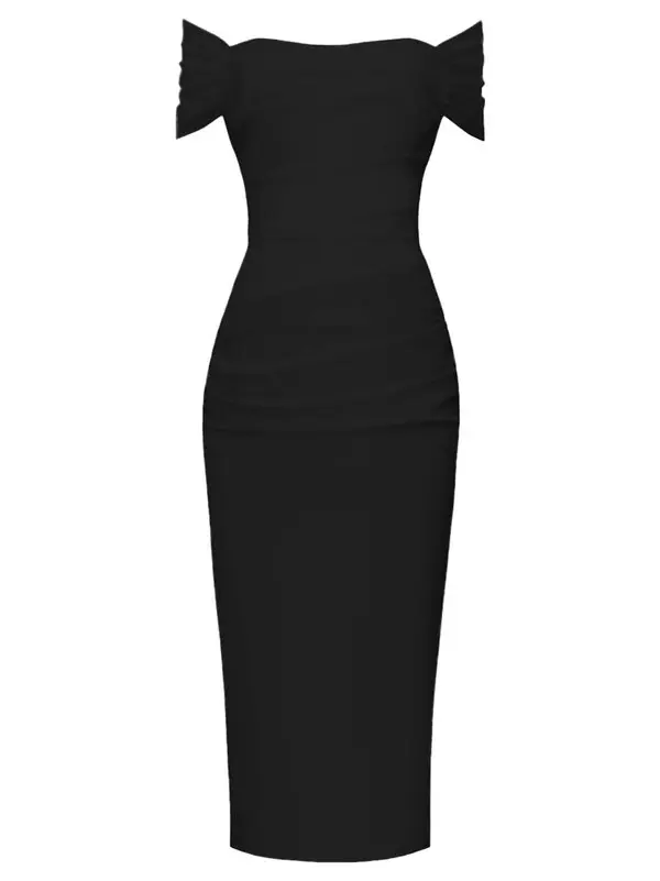 ALINA CERNATESCU Zeya Drapped Midi Dress With Short Bolero Sleeves - Black