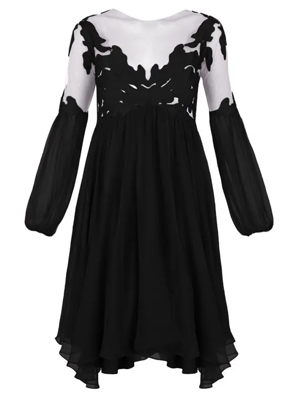 ALINA CERNATESCU Hermia Embroidered Silk Chiffon Mini Dress - Black