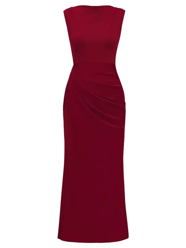 ALINA CERNATESCU Whisper Drape High Neckline Tencel Dress - Red