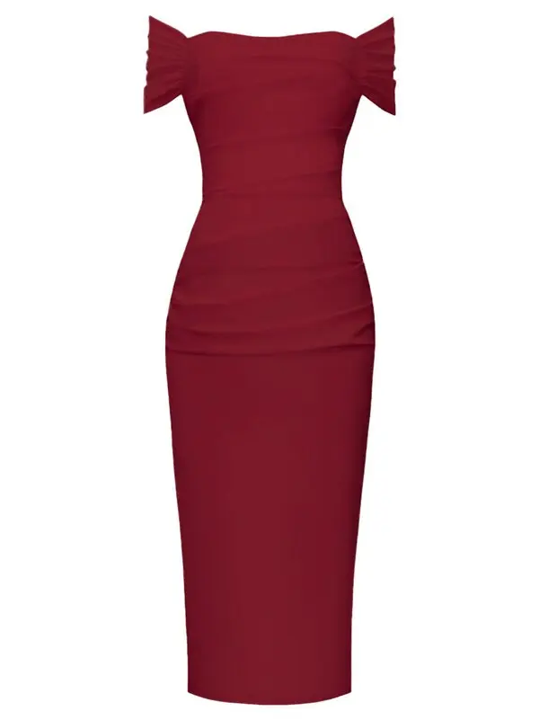 ALINA CERNATESCU Zeya Drapped Burgundy With Short Bolero Sleeves Dress - Red