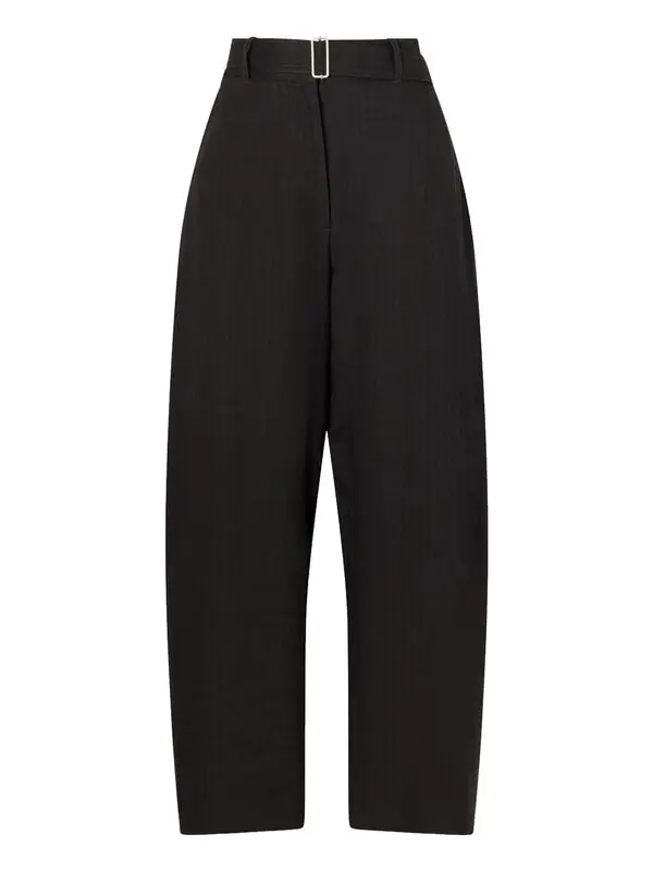 Studio Nicholson Belted Herringbone Cotton And Linen-blend Wide-leg Pants - Black