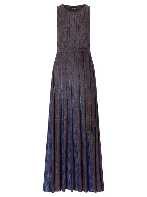 Missoni Belted Pleated Striped Metallic Crochet-knit Maxi Dress - Blue