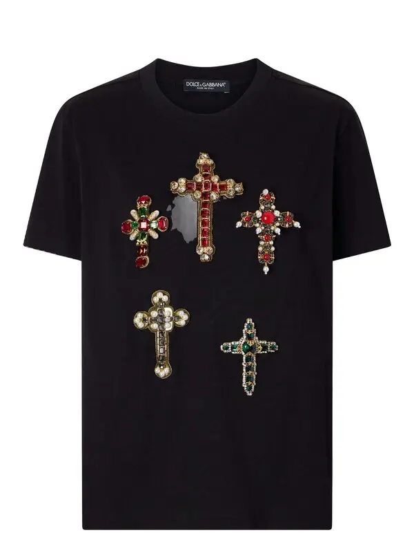 Dolce & Gabbana Embellished Cotton-jersey T-shirt - Black