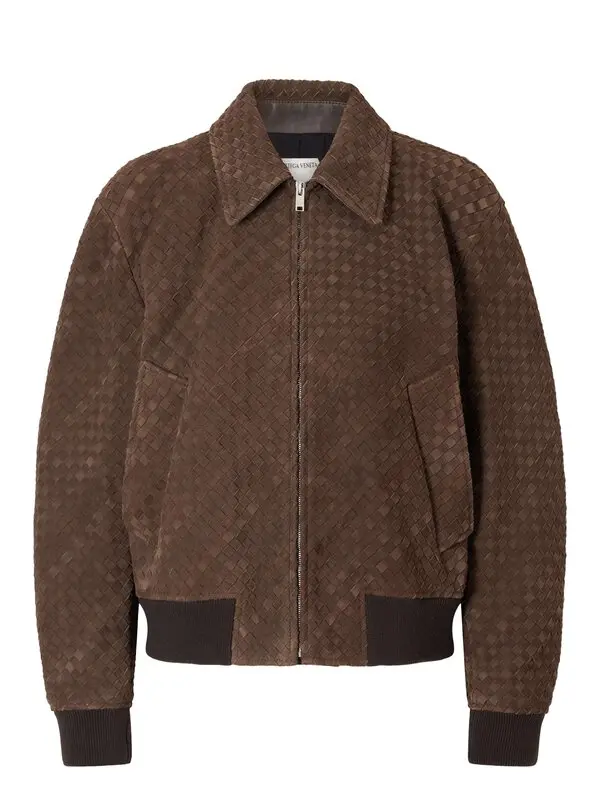 Bottega Veneta Intrecciato Suede Jacket - Brown