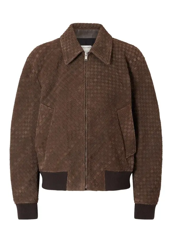 Bottega Veneta Intrecciato Suede Jacket - Brown