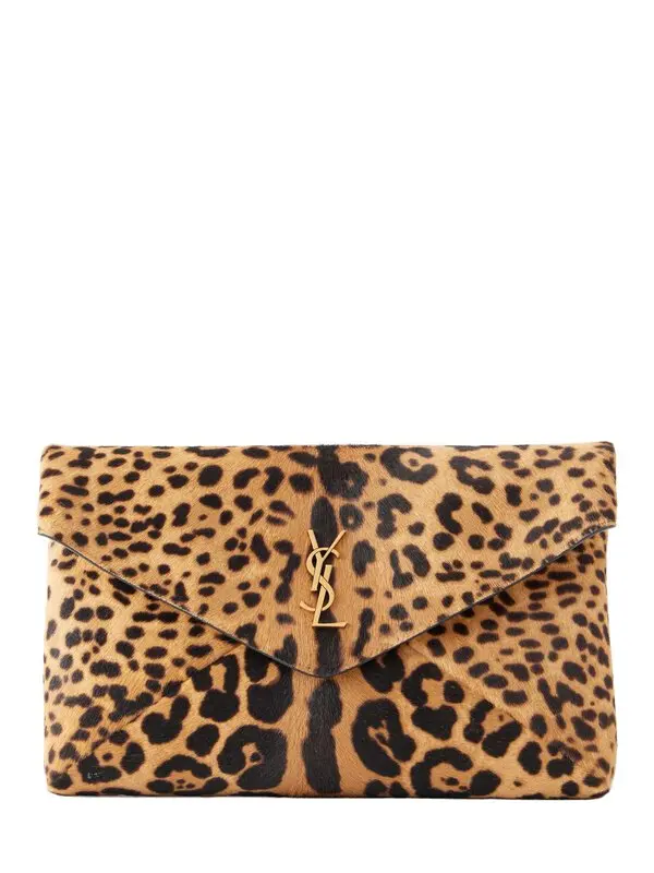 Saint Laurent Cassandre Leopard-print Pony Hair Clutch - Leopard Print