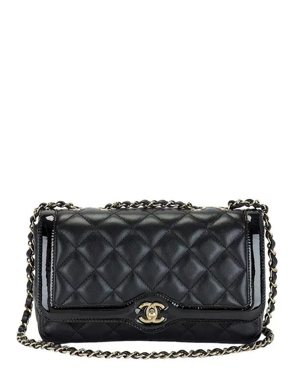 Chanel Lambskin Patent Calfskin Small Hold The Line Flap Bag - Black