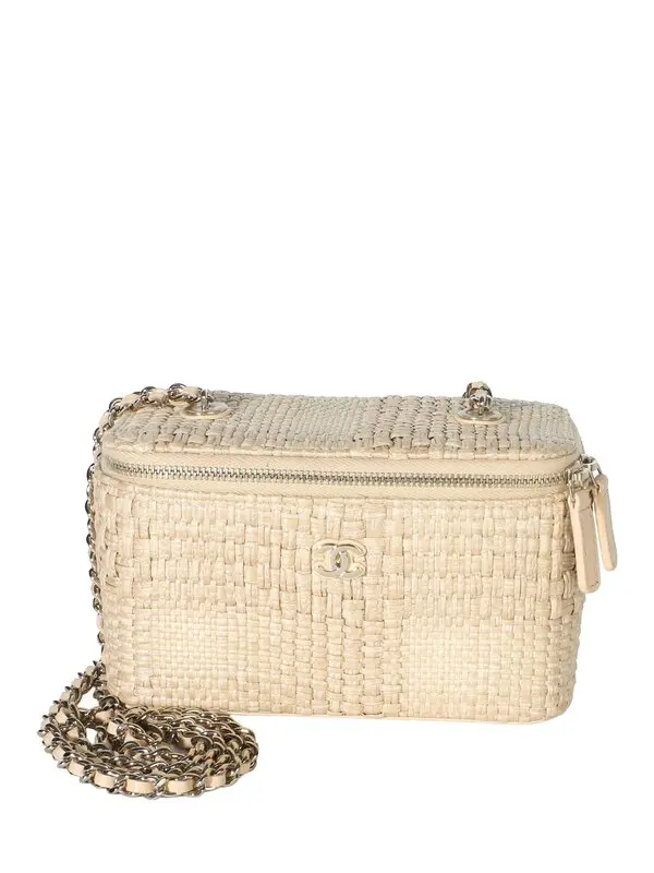 Chanel Braided Raffia Vanity Case With Chain - Beige