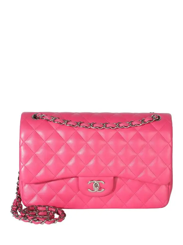 Chanel Quilted Lambskin Jumbo Double Flap Shoulder Bag - Pink