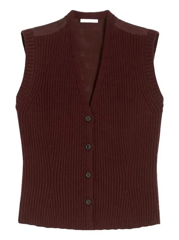 Max Mara Ribbed V-neck Button-up Gilet - Cherry Color
