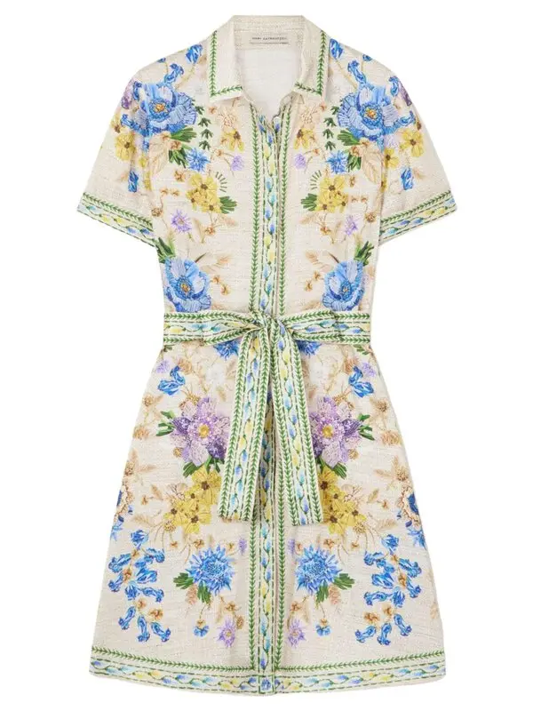 MARY KATRANTZOU Floral-print Twill Mini Shirt Dress - No