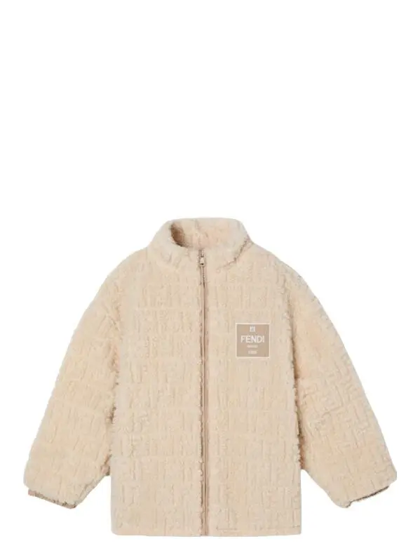 Fendi Ff Logo-jacquard Fleece Jacket - Beige