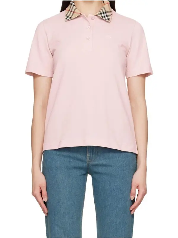 Burberry Embroidered Checked Collar Polo Shirt - Pink